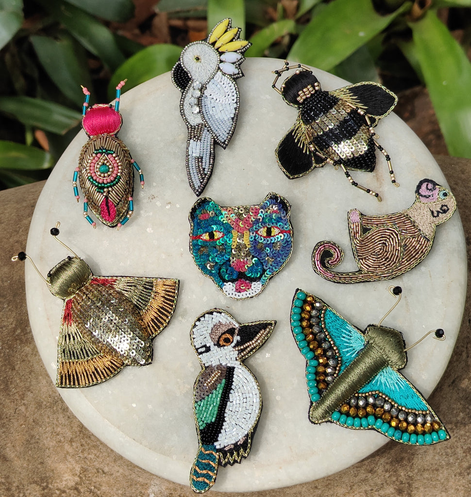 Hand Embroidered Firefly Brooch Black Rangeela Goa